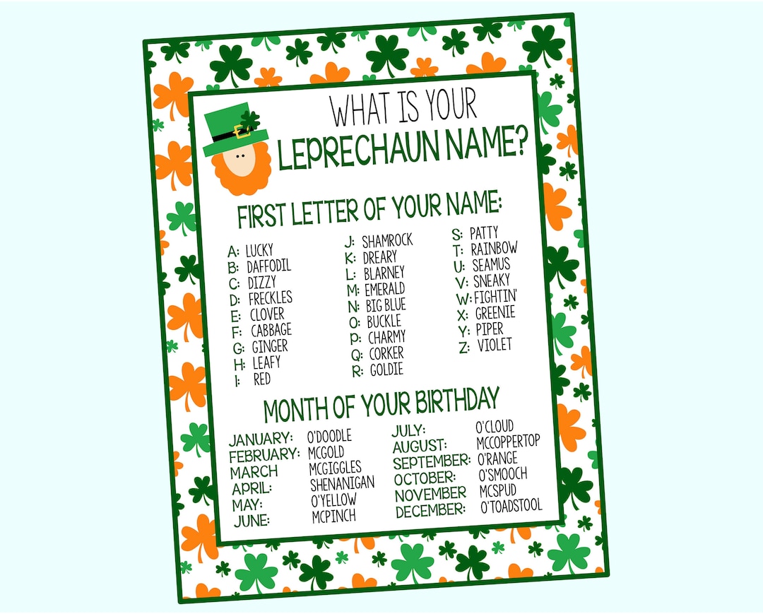 Leprechaun Name Game. What is Your Leprechaun Name? Instant Digital ...