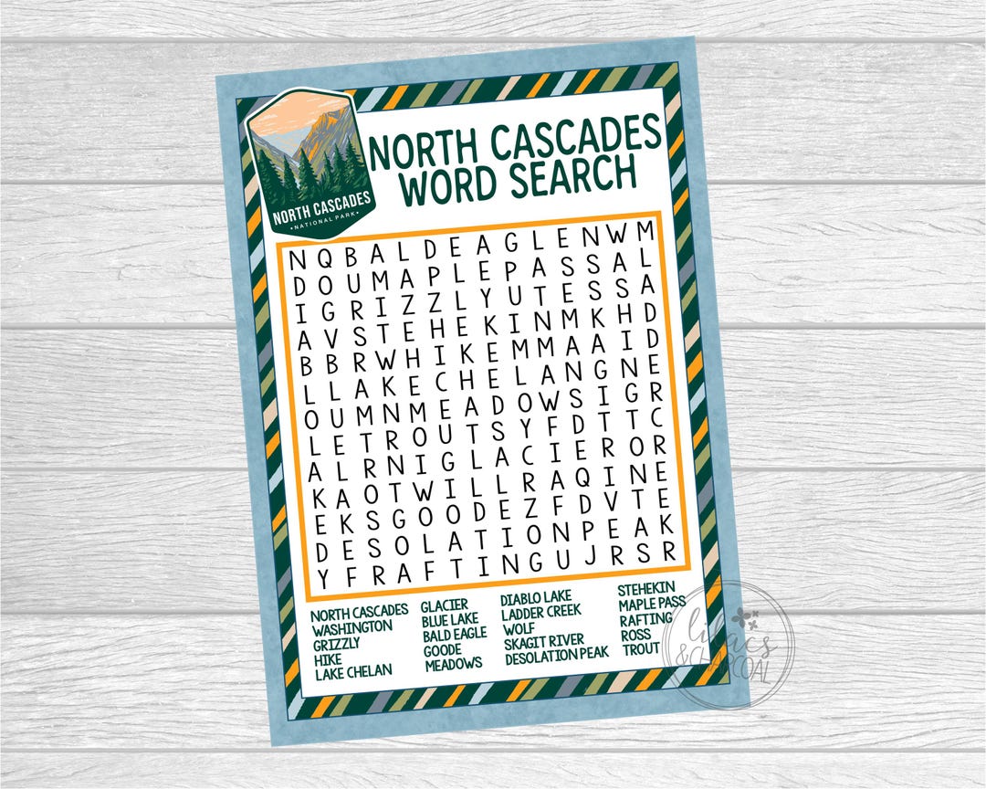 Printable North Cascades Word Search. Word Search for National Parks ...