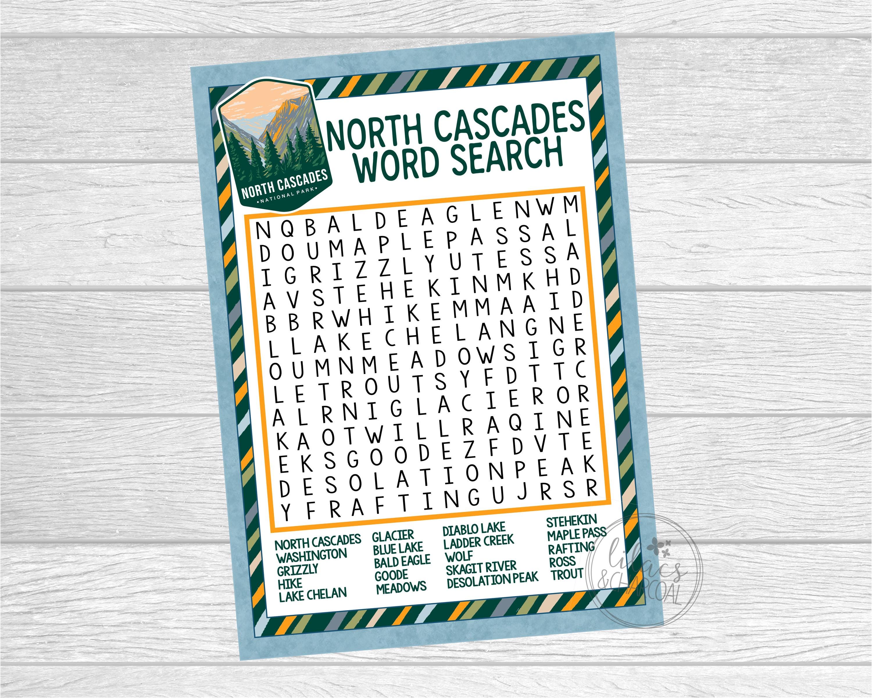 Printable North Cascades Word Search. Word Search for National Parks ...