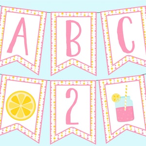 Pink Lemonade Banner. Includes Full Alphabet, Numbers. Instant Digital ...