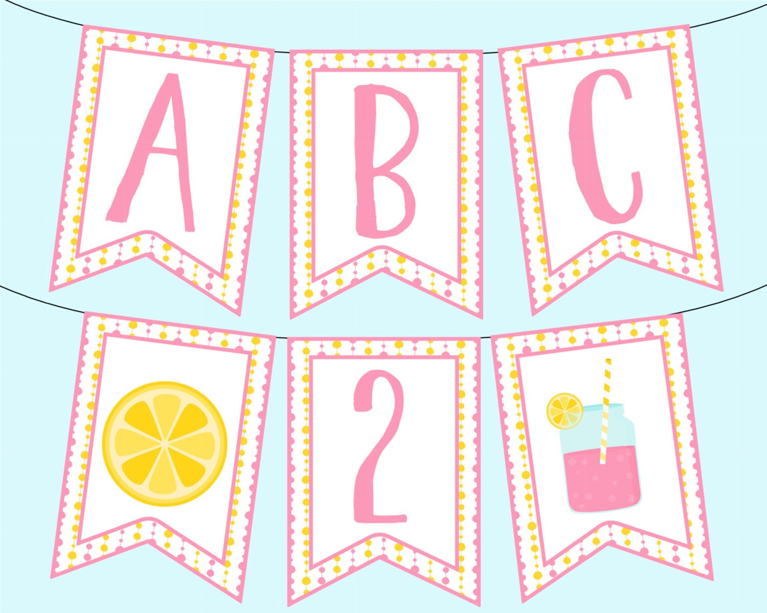 Pink Lemonade Banner. Includes Full Alphabet, Numbers. Instant Digital ...