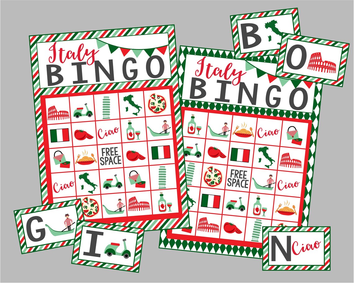 Printable Italy Bingo Game. 12 Card Italy Bingo Game Set for - Etsy