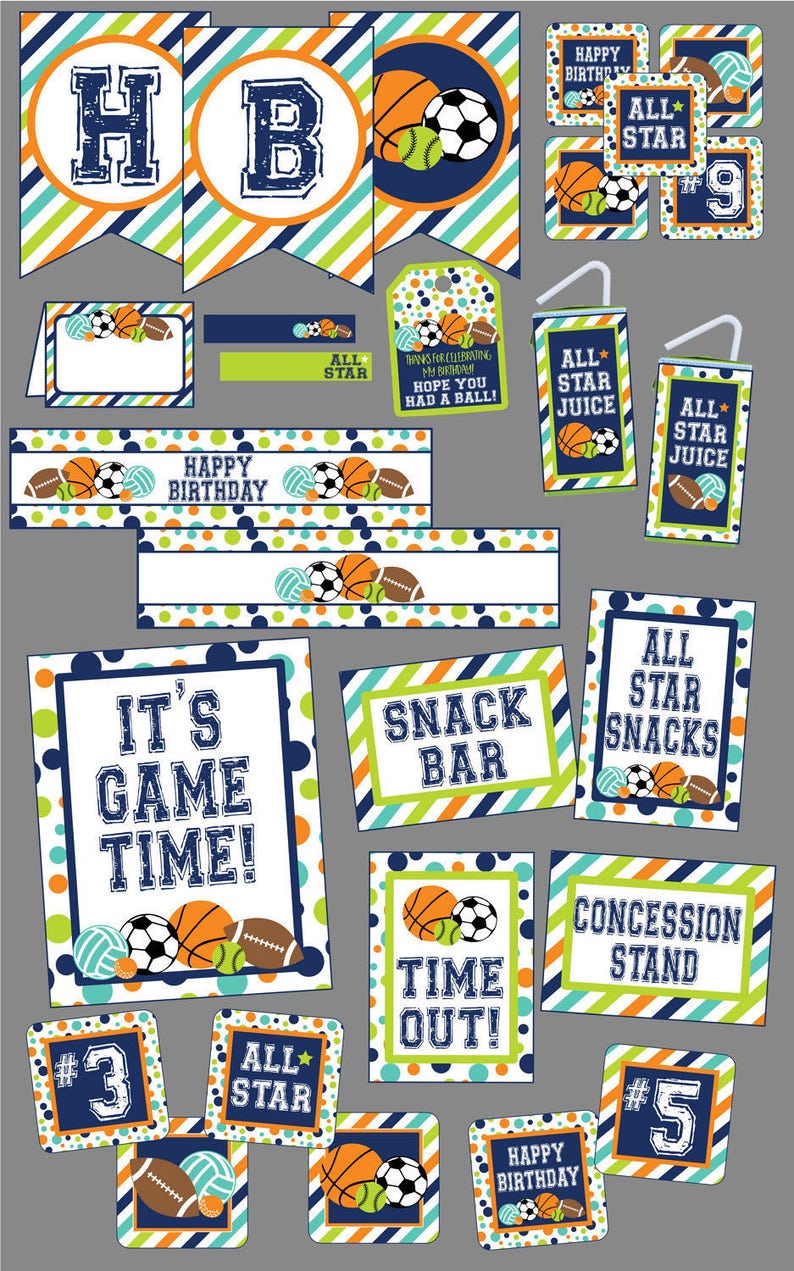 All Star Sports Birthday Party Package Instant Digital Download. Sports ...