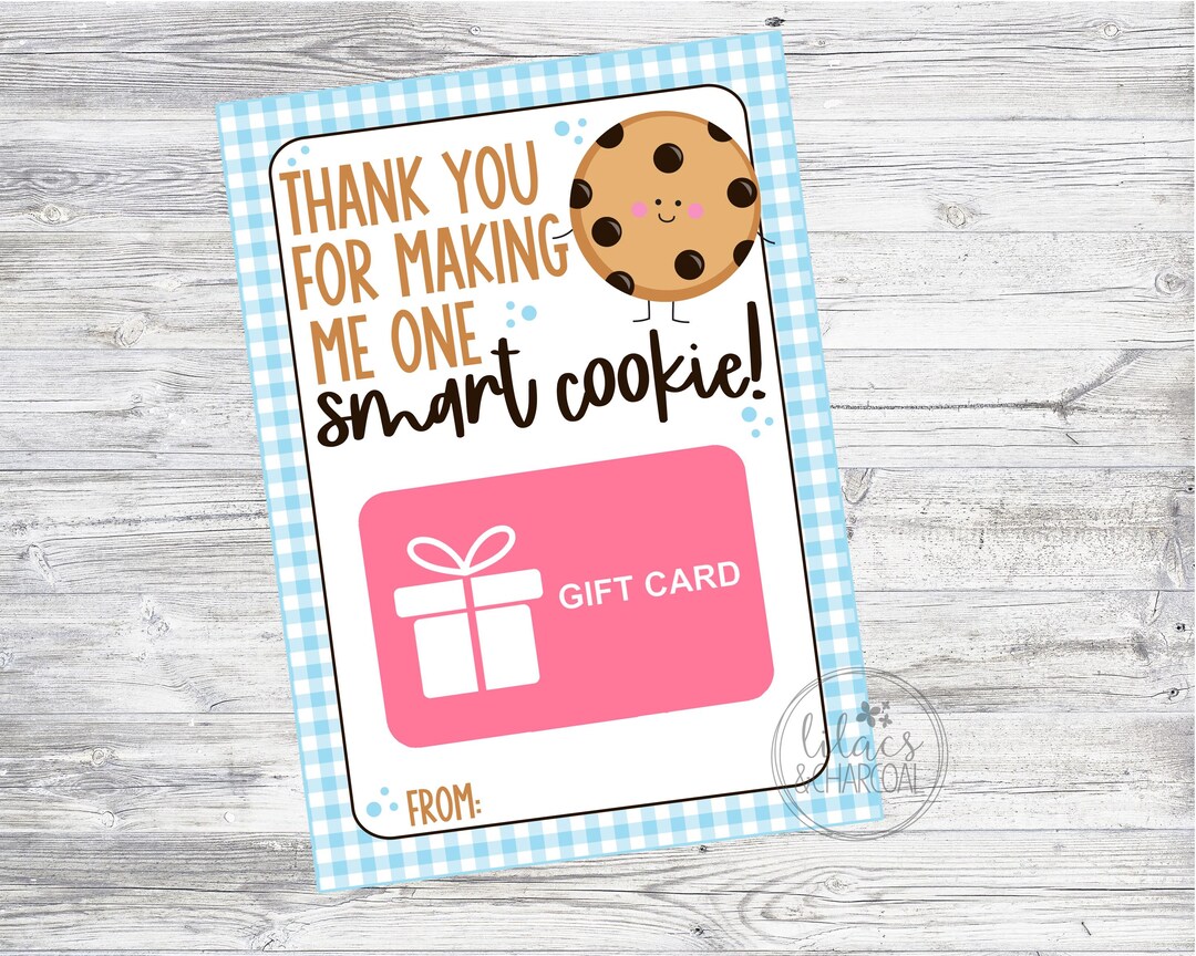 Printable Smart Cookie Teacher Appreciation Gift Card Holder (digital ...