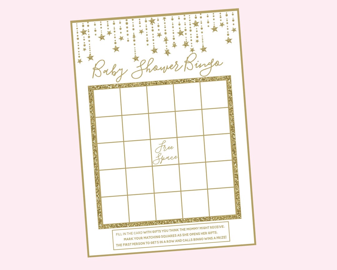 Gold Twinkle Baby Shower Bingo Game. Printable Baby Shower Game Gold ...
