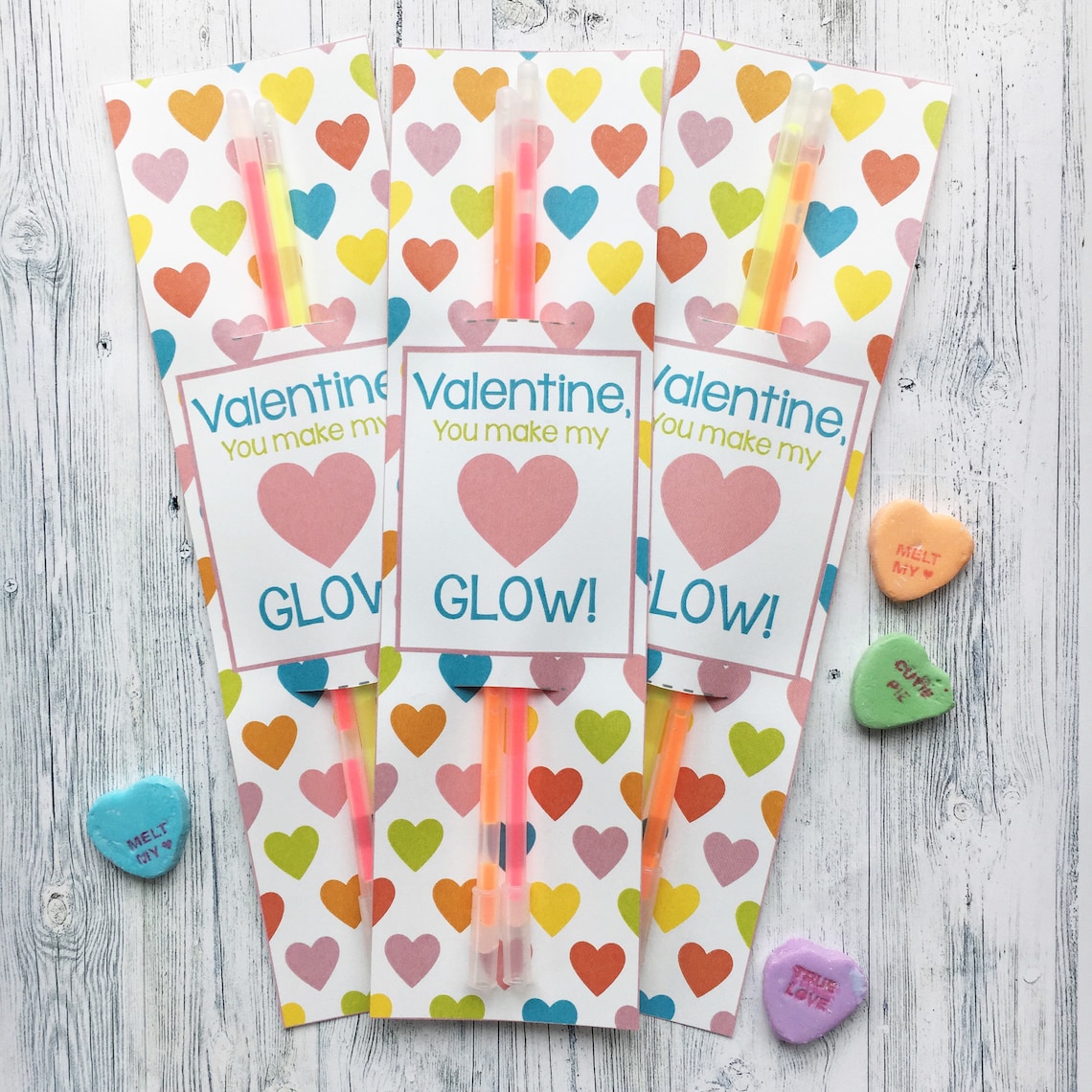 Valentine's Day Glow Bracelet Cards. Valentine, You Make My Heart Glow ...