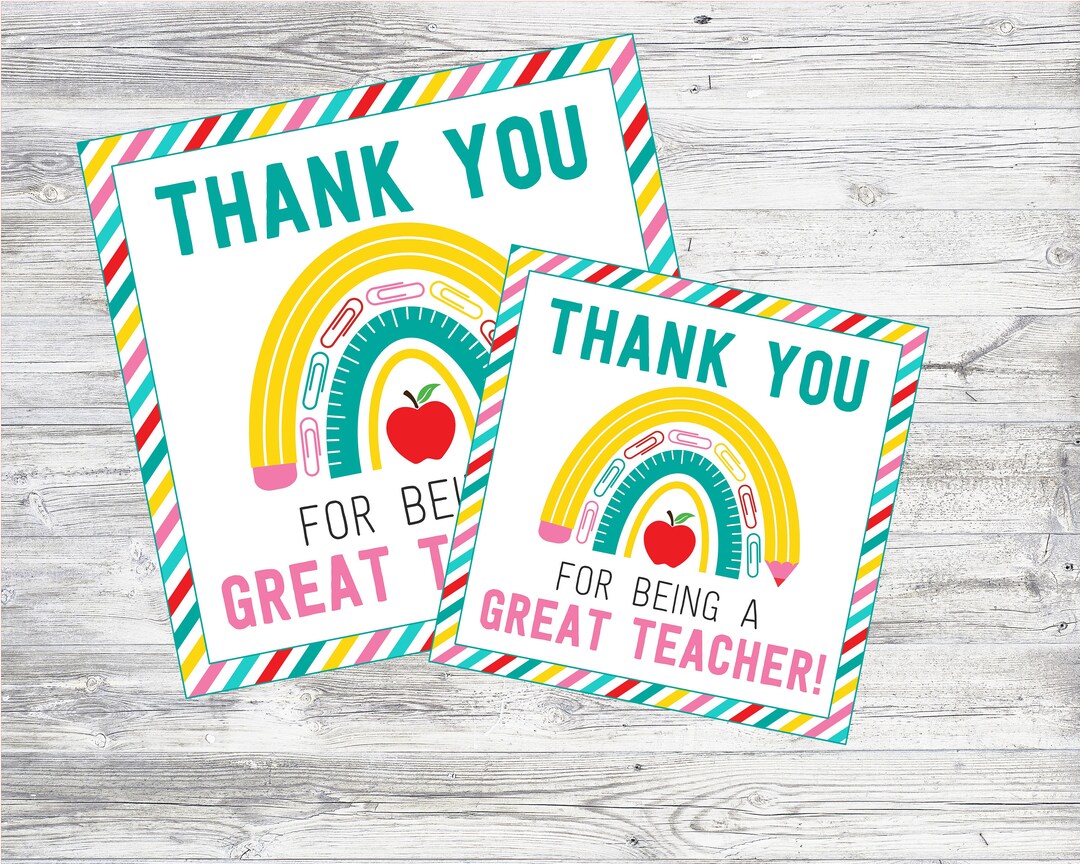 Printable Teacher Appreciation Thank You Tag. Rainbow Teacher Gift Tags ...