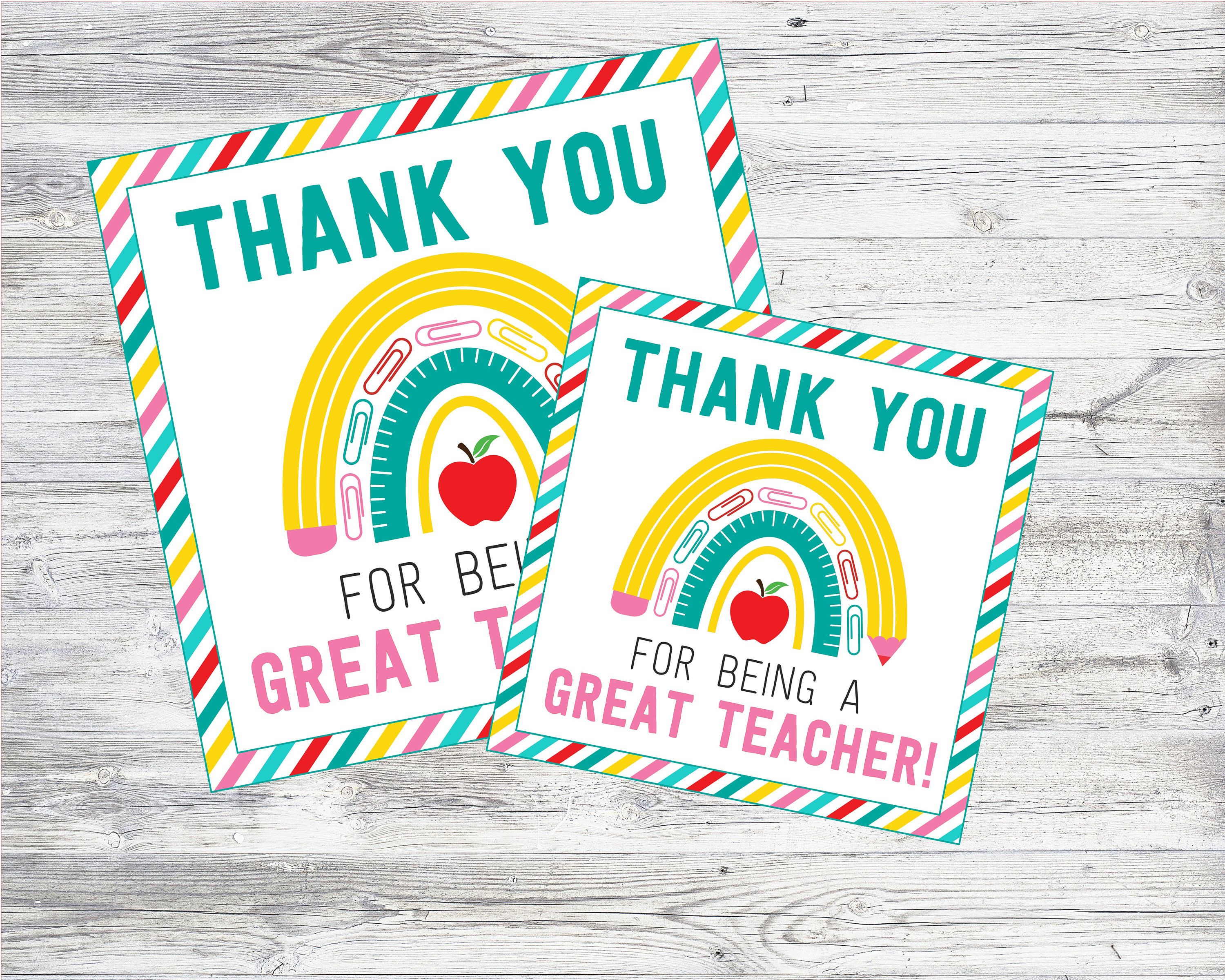 Printable Teacher Appreciation Thank You Tag. Rainbow Teacher Gift Tags ...
