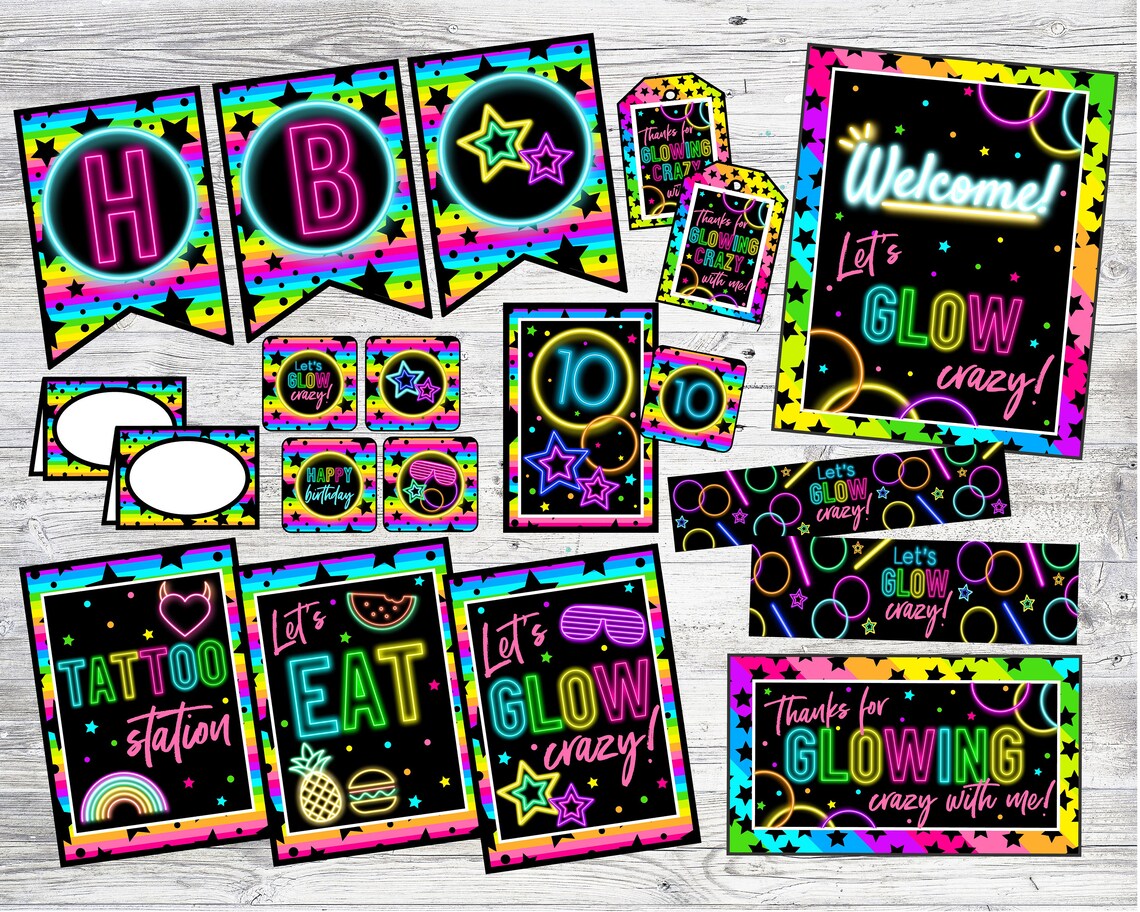 Printable Neon Glow Party Decoration Package. Let's Glow - Etsy