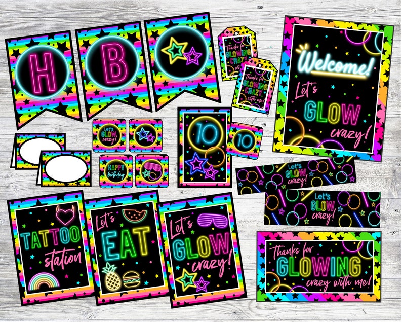 Printable Neon Glow Party Decoration Package. Let's Glow - Etsy