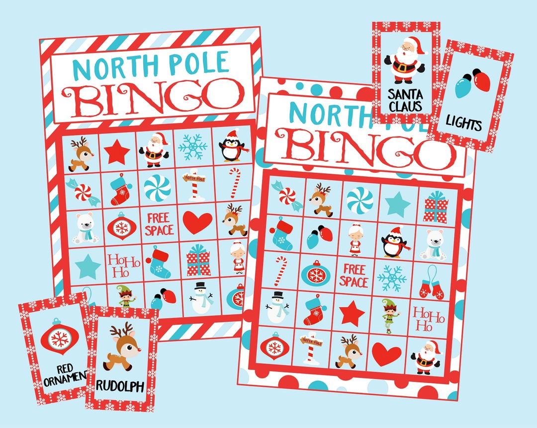 North Pole Bingo Set. 12 Game Cards Plus Calling Cards. Christmas Bingo ...