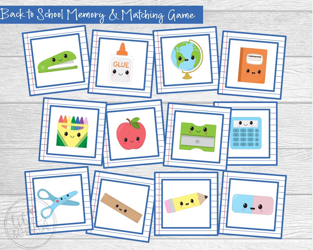 Back to School Memory and Matching Game. Instant Digital Download ...