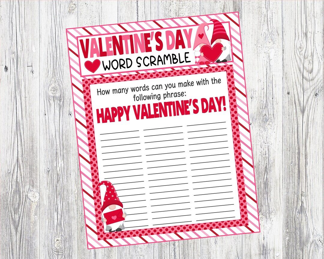 Valentine's Day Word Scramble With Valentine's Day Gnomes. Gnomie ...