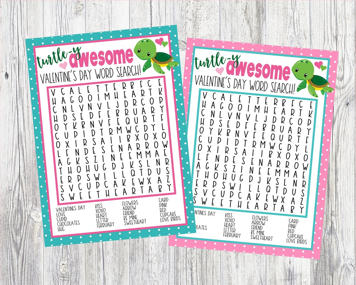 Valentine's Day Turtle Word Search Game. Printable Instant | Etsy