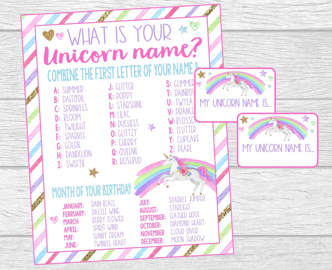 What's Your Unicorn Name? Printable Sign and Name Tags for Unicorn ...
