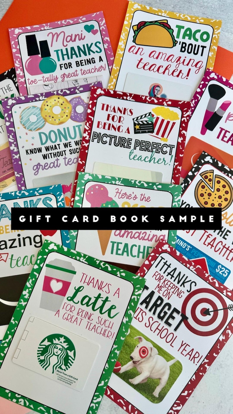 Printable Teacher Gift Card Book Bundle. 11 Gift Card Holders Plus ...