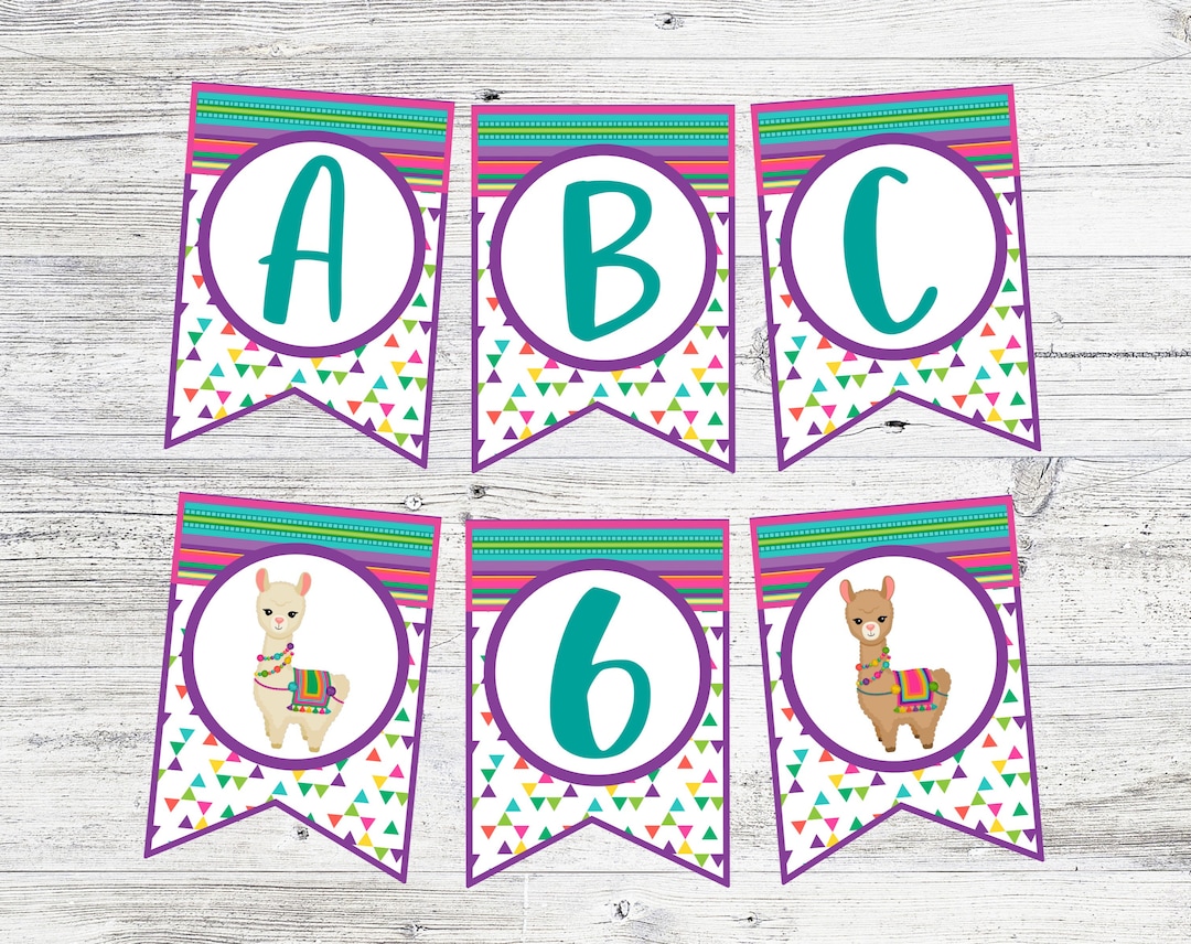 Alpaca Llama Party Banner. Printable Banner Package With Full Alphabet ...
