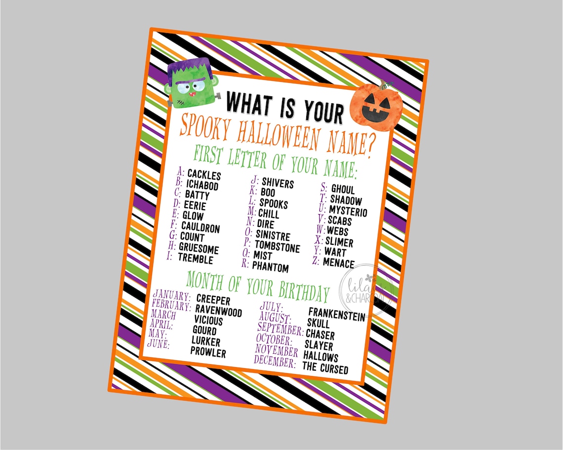 Printable Halloween Name Game. What is Your Spooky Halloween - Etsy