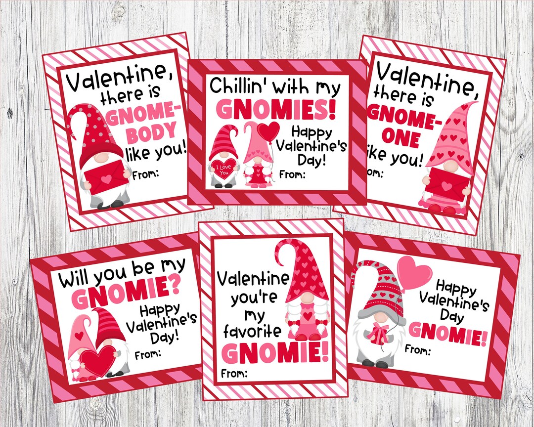 Printable Gnome Valentine's Day Cards. Gnome Class Valentines. Gnomies ...