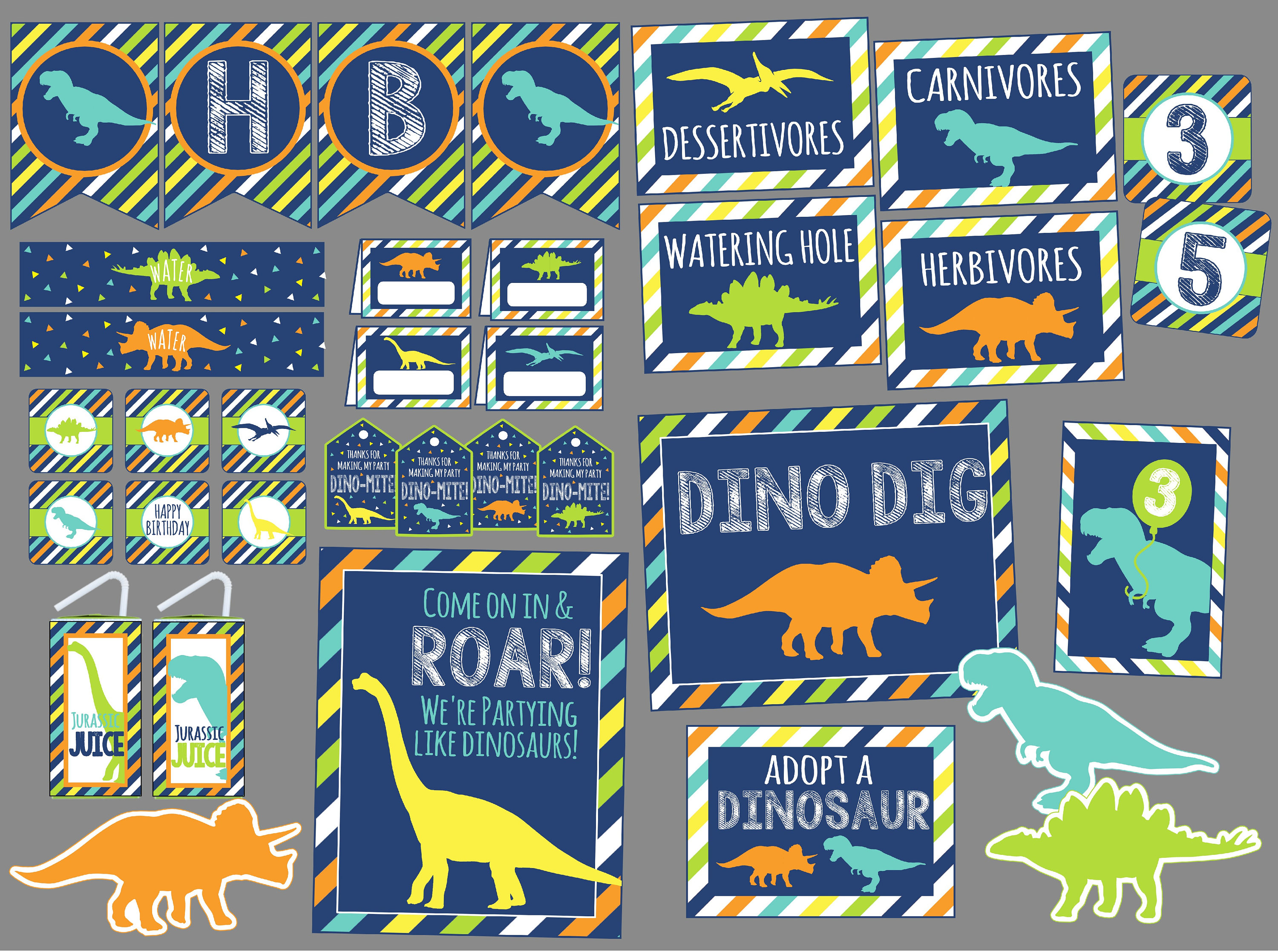 Dinosaur Party Decoration Package. Printable Dinosaur Birthday Party ...