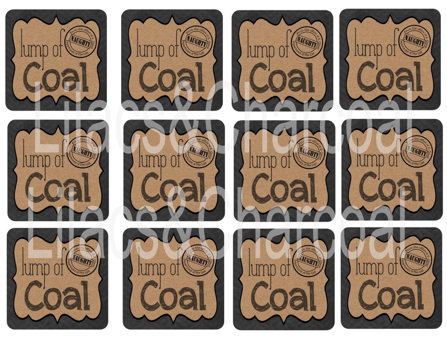 Lump of Coal Gift Tags and Gift Bag Toppers. Perfect for Those on Your ...