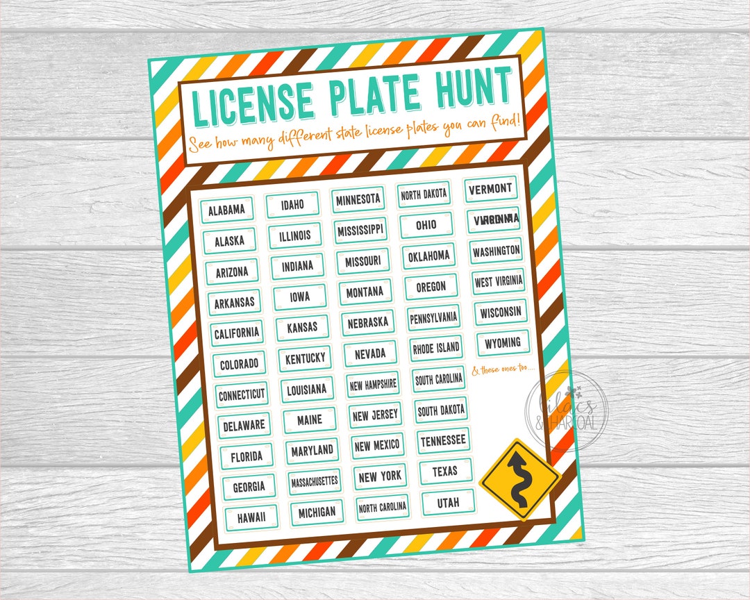 License Plate Hunt Road Trip Game. Printable Instant Digital Download ...