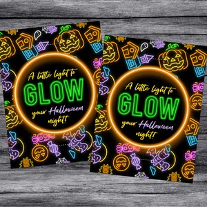 Printable Halloween Neon Little Light to Glow Your Night Cards for Glow ...