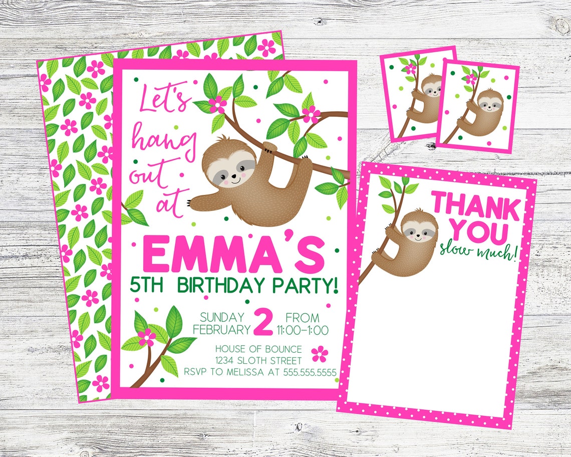 Sloth Birthday Party Invitation. Let's Hang Out Sloth Personalized ...