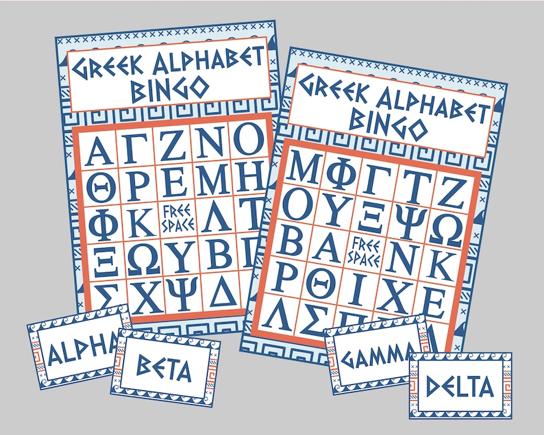 Printable Greek Alphabet Bingo Game Set. 12 Game Card Set. for Teaching ...