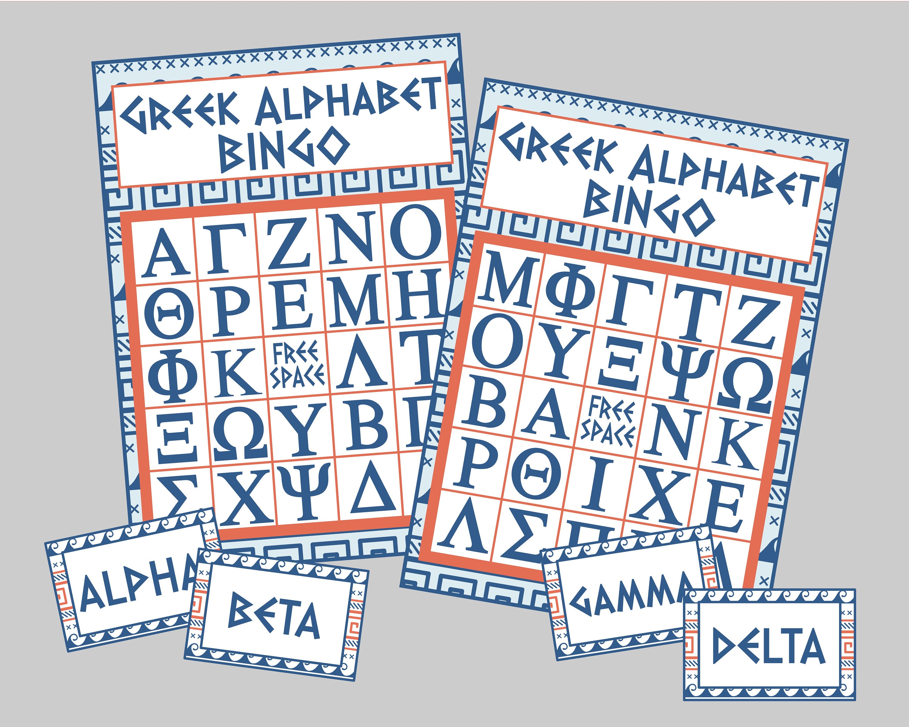 Printable Greek Alphabet Bingo Game Set. 12 Game Card Set. for Teaching ...