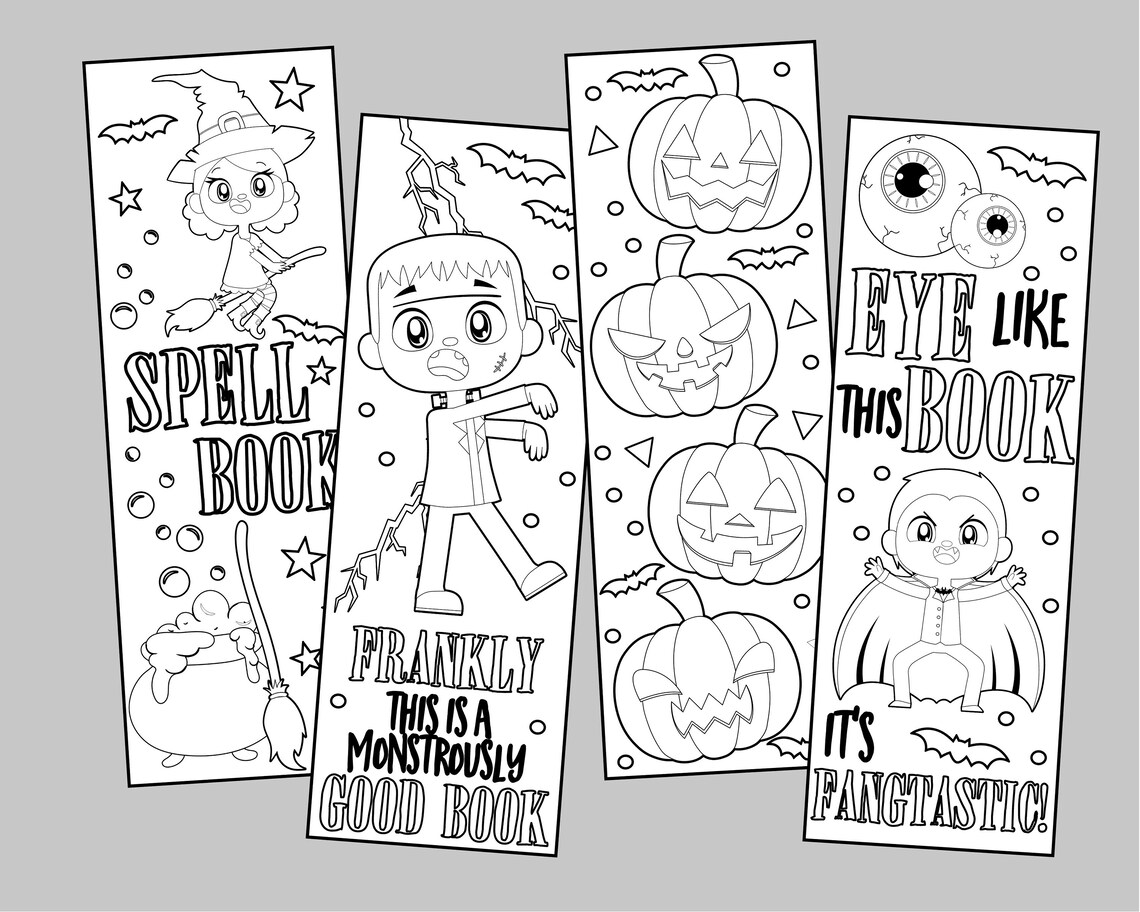 Printable Halloween Color Your Own Bookmarks. Set of 4 Instant - Etsy