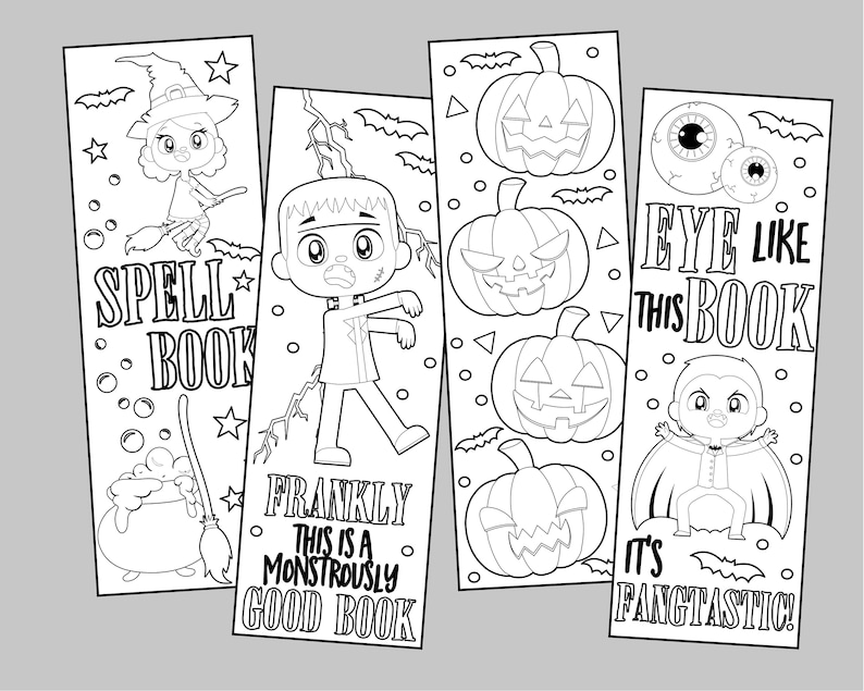 Printable Halloween Color Your Own Bookmarks. Set of 4 Instant Digital ...