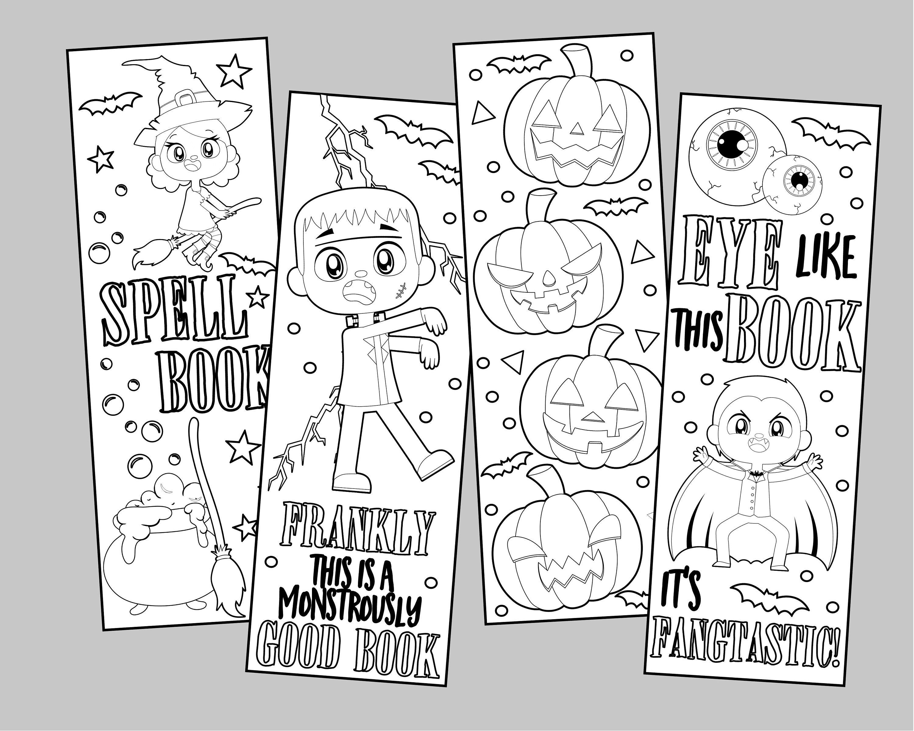 Printable Halloween Color Your Own Bookmarks. Set of 4 Instant Digital ...