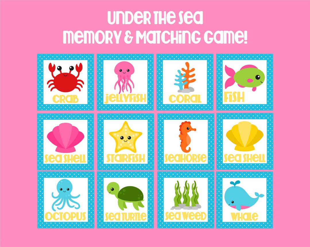 Under the Sea Memory and Matching Game. Flash Cards. Instant Digital ...