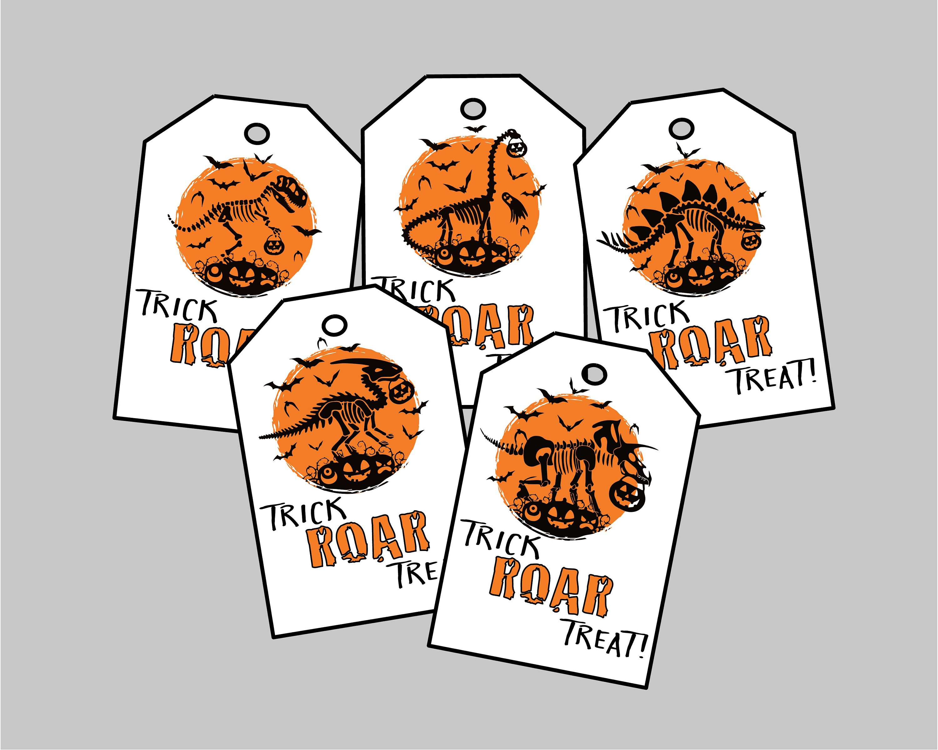 Printable Dinosaur Halloween Tags. Trick Roar Treats. Set of 5 Dinosaur ...