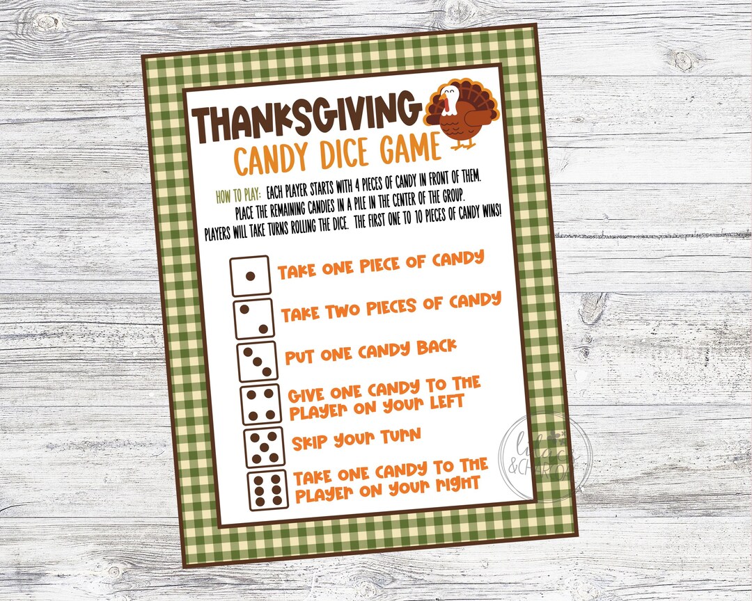 Printable Thanksgiving Candy Dice Game. Instant Digital Download. - Etsy