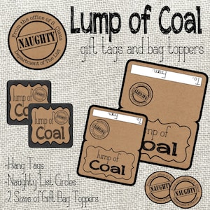 Lump of Coal Gift Tags and Gift Bag Toppers. Perfect for Those on Your ...