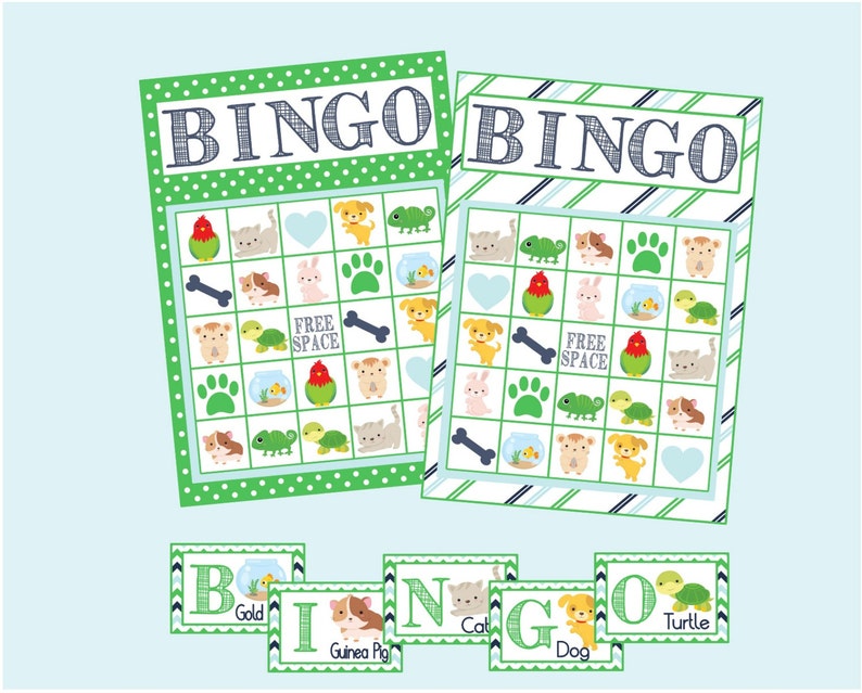 Pet Bingo Game. Instant Digital Download. Dog, Cat, Bunny, Animal Bingo ...