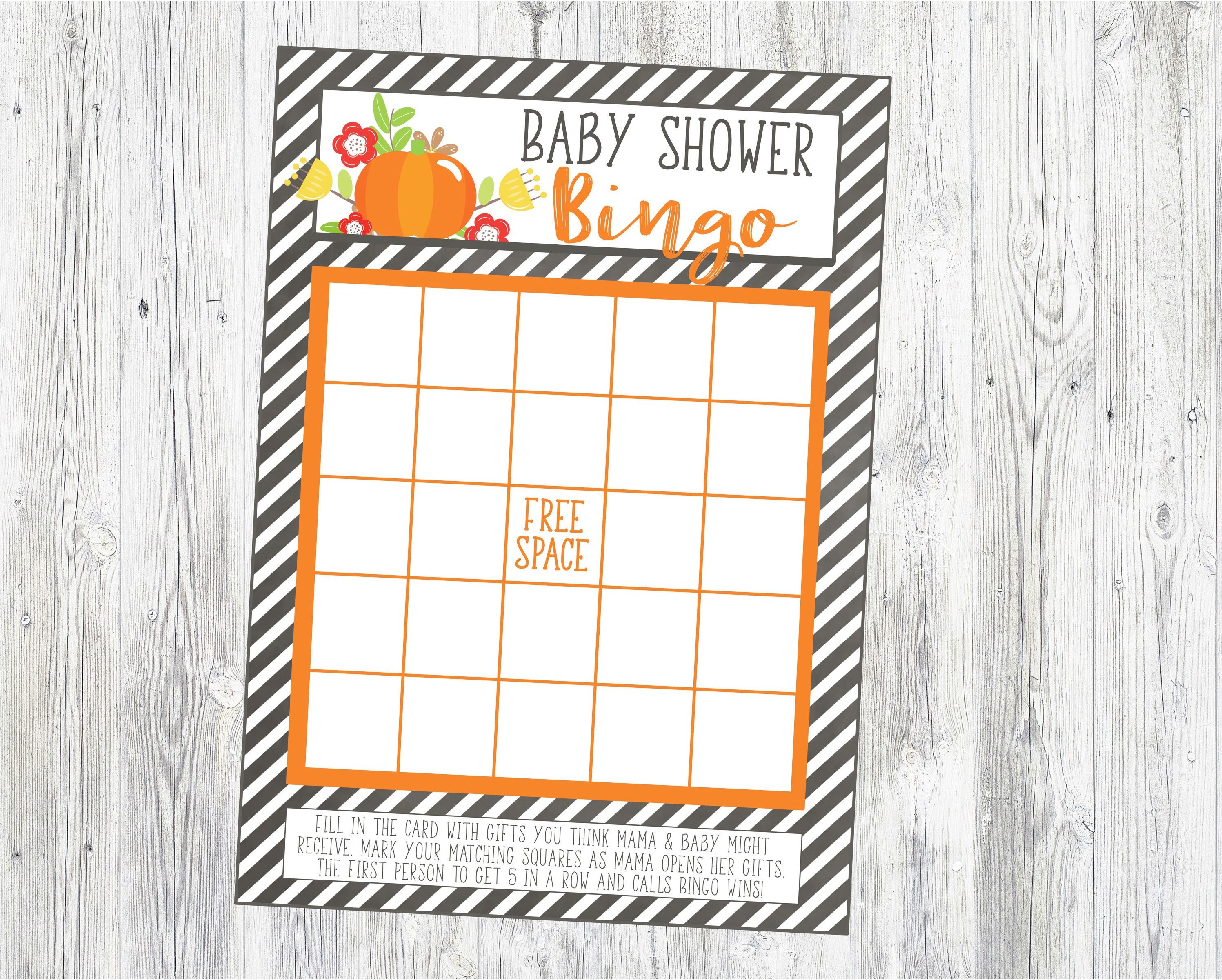 Baby Shower Bingo Game for Little Pumpkin Baby Shower. Fall Baby Shower ...
