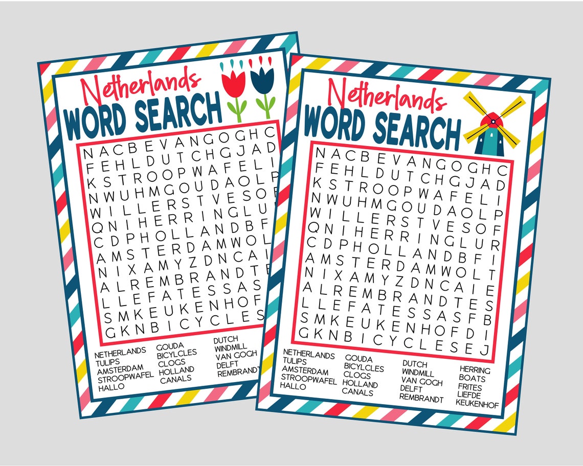 Netherlands Word Search Game. Printable Word Search. Instant - Etsy