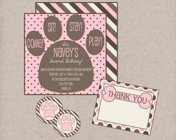 Puppy Party Invitation. Come Sit Stay Play Girl Puppy Party | Etsy