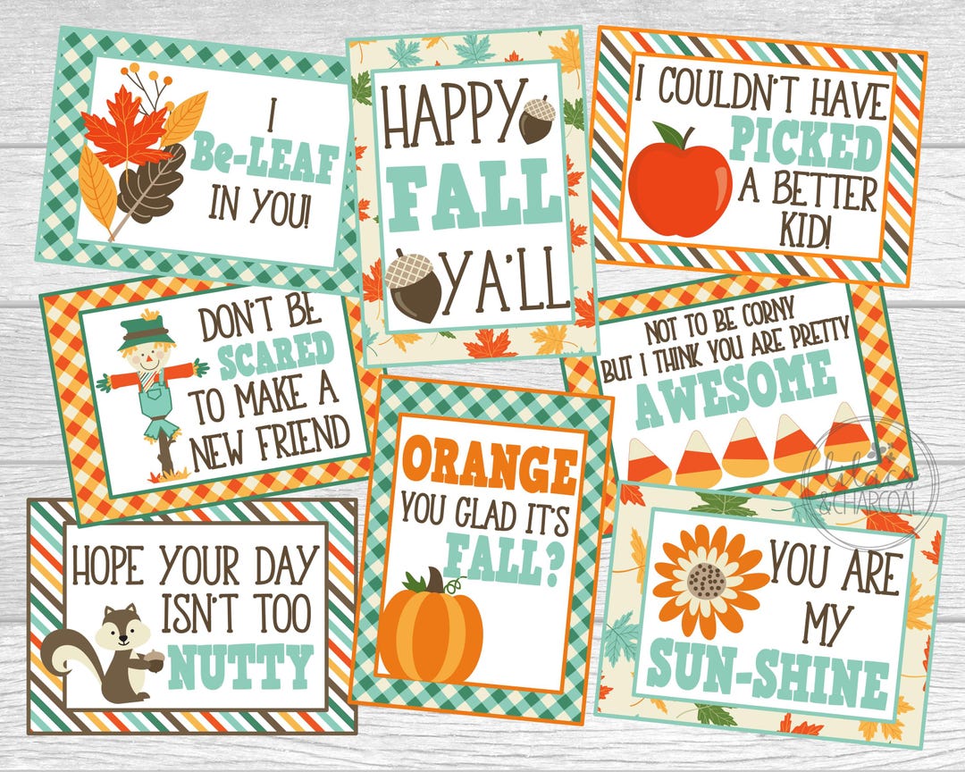 Printable Fall Lunch Box Notes. Set of 8 Fall Autumn Themed Notes ...