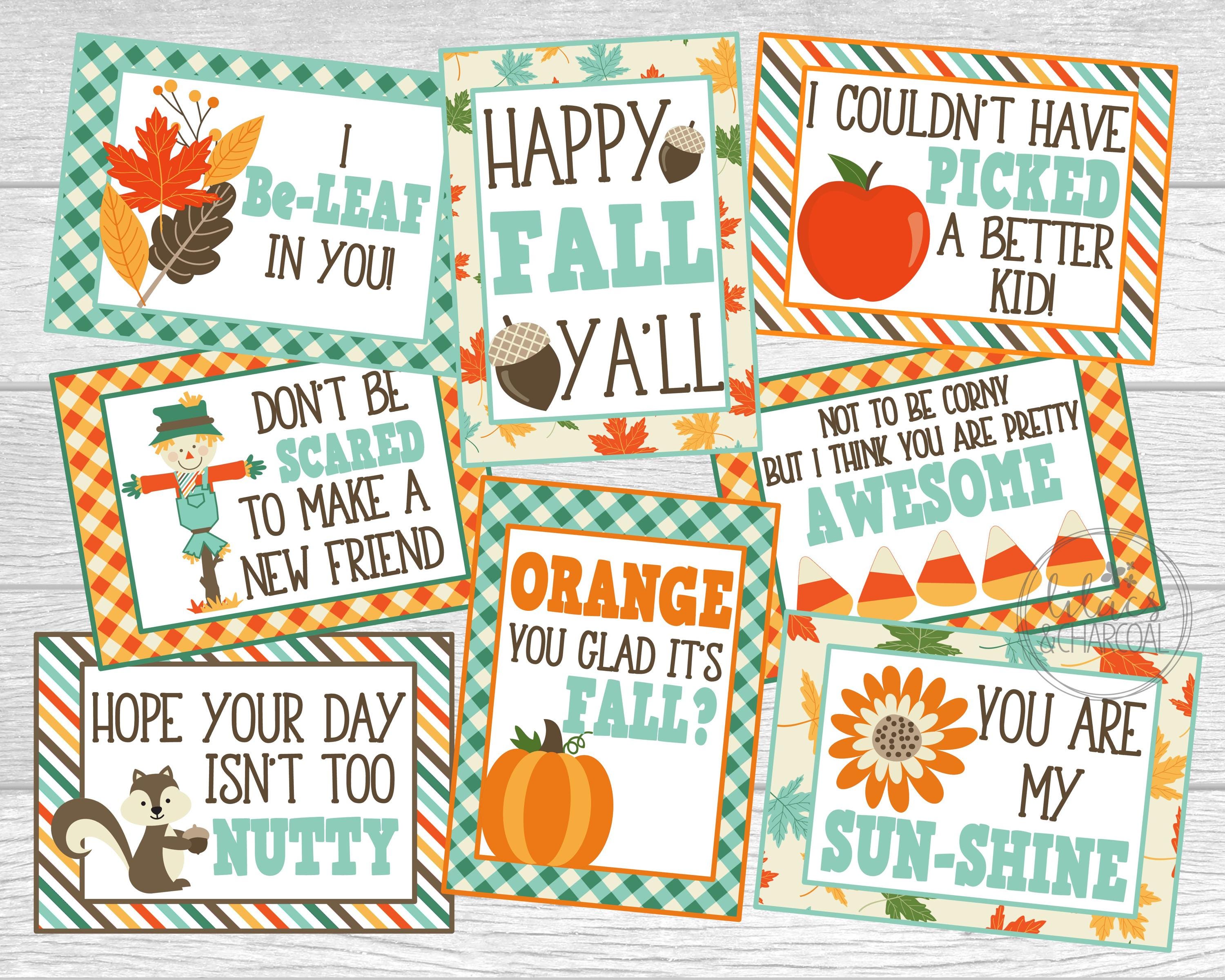 Printable Fall Lunch Box Notes. Set of 8 Fall Autumn Themed Notes ...