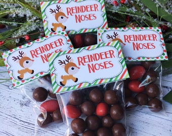 Reindeer Noses Bag Topper, INSTANT EDITABLE DOWNLOAD, Holiday Treat Bag ...
