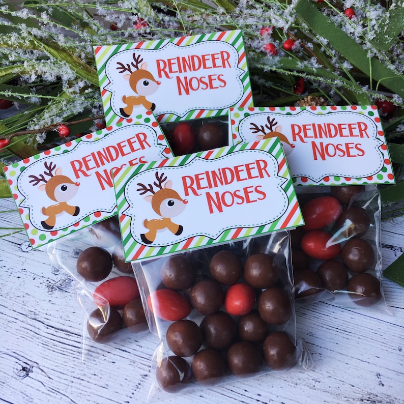 Reindeer Noses Bag Toppers. Reindeer, Christmas, Rudolph Treat Tag ...