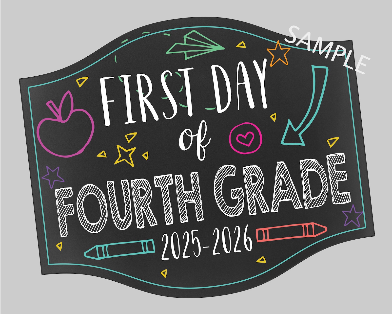 Fourth Grade First Day of School Doodle Sign. School Photo Prop Sign ...