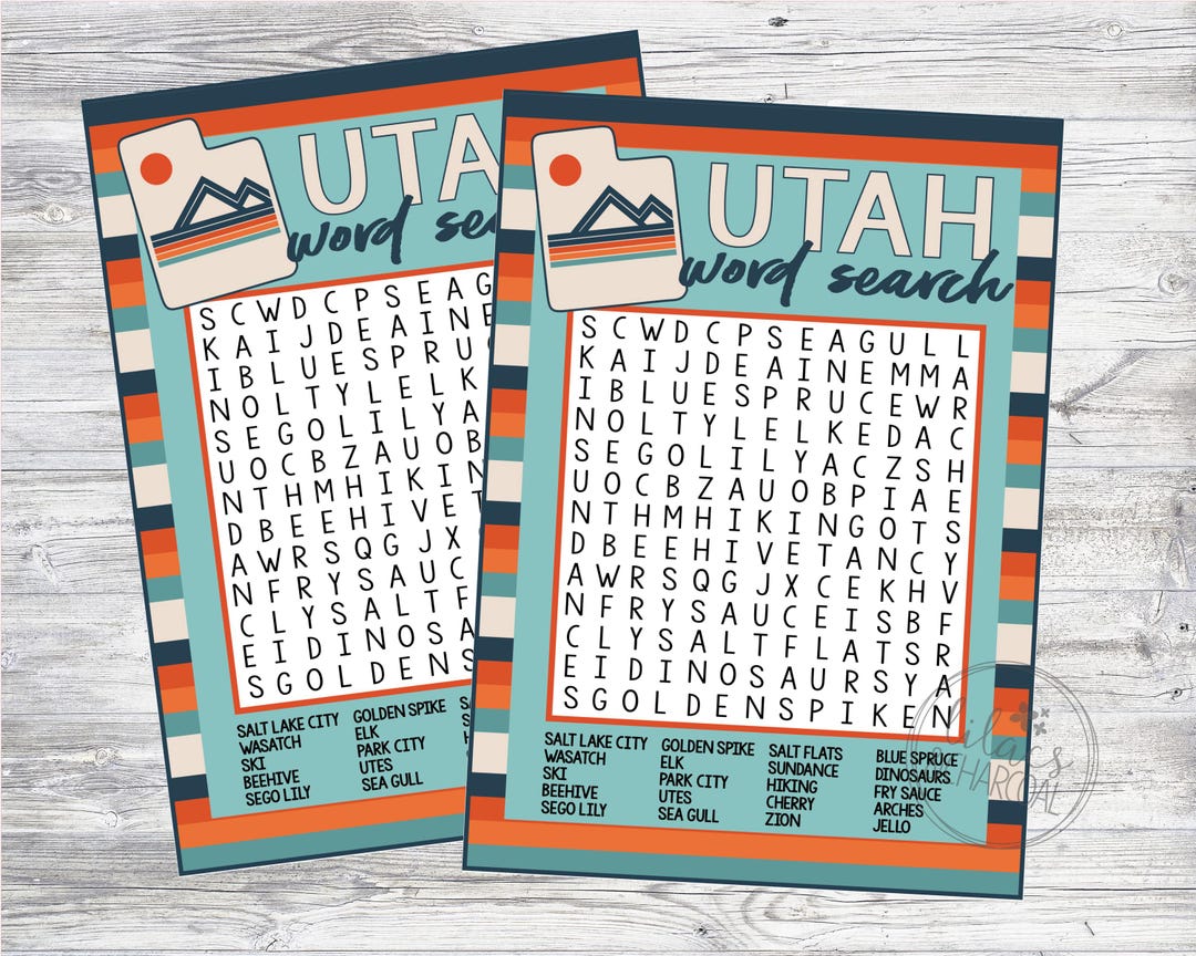 Printable Utah Word Search. Word Search for Utah US States Travel, Trip ...