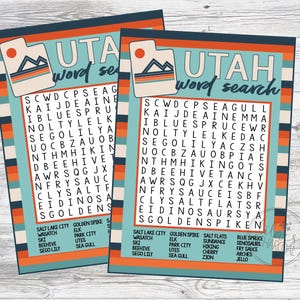 Printable Utah Word Search. Word Search for Utah US States Travel, Trip ...