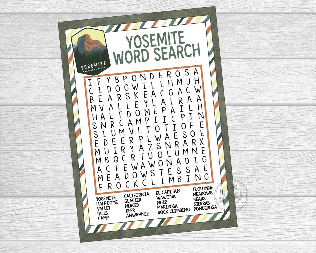 Printable Yosemite Word Search. Word Search for National Parks, Travel ...