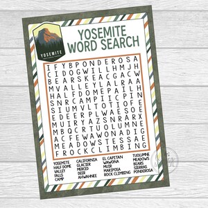 Printable Yosemite Word Search. Word Search for National Parks, Travel ...